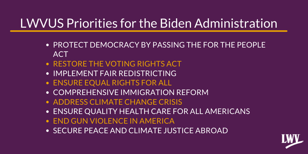 LWVUS Priorities in the New Biden Administration | League of Women Voters